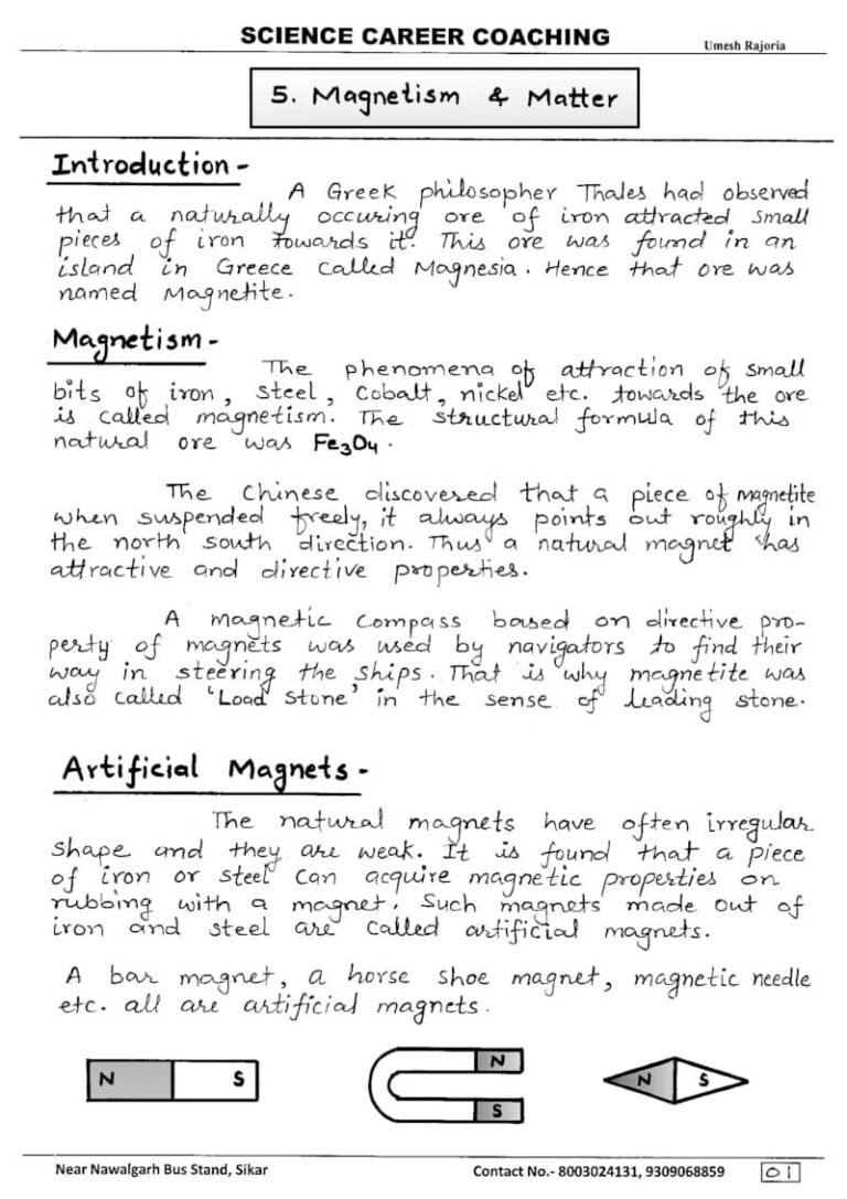 Magnetism and Matter Notes | Class 12 Physics Notes – SCIENCE CAREER ...